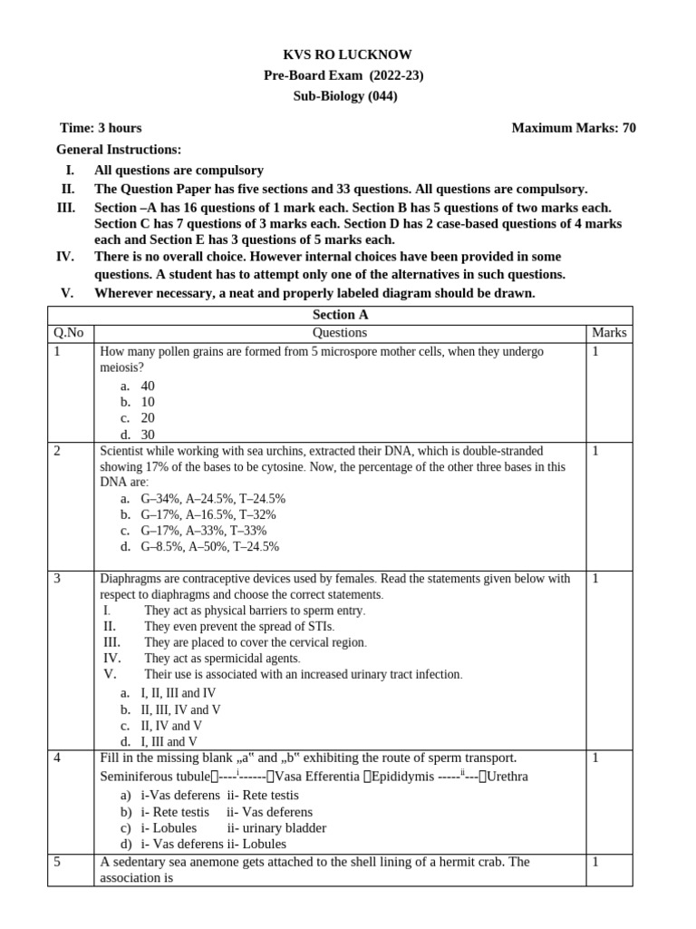 XII Biology QP | PDF