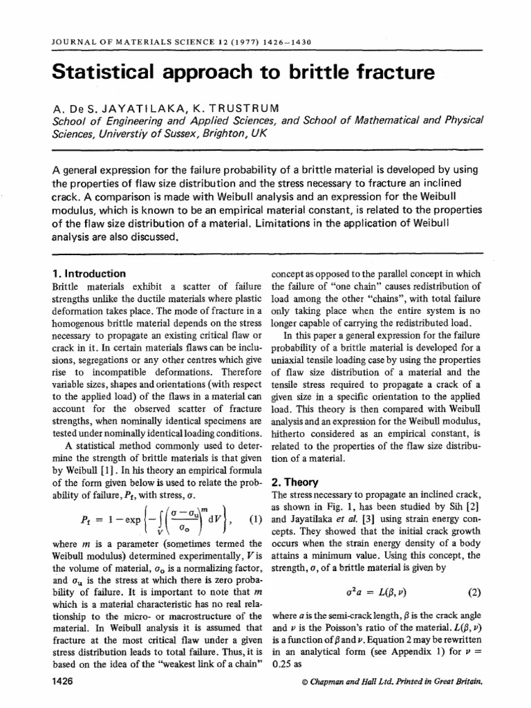 Statistical Approach To Brittle Fracture | PDF | Fracture | Strength Of Materials