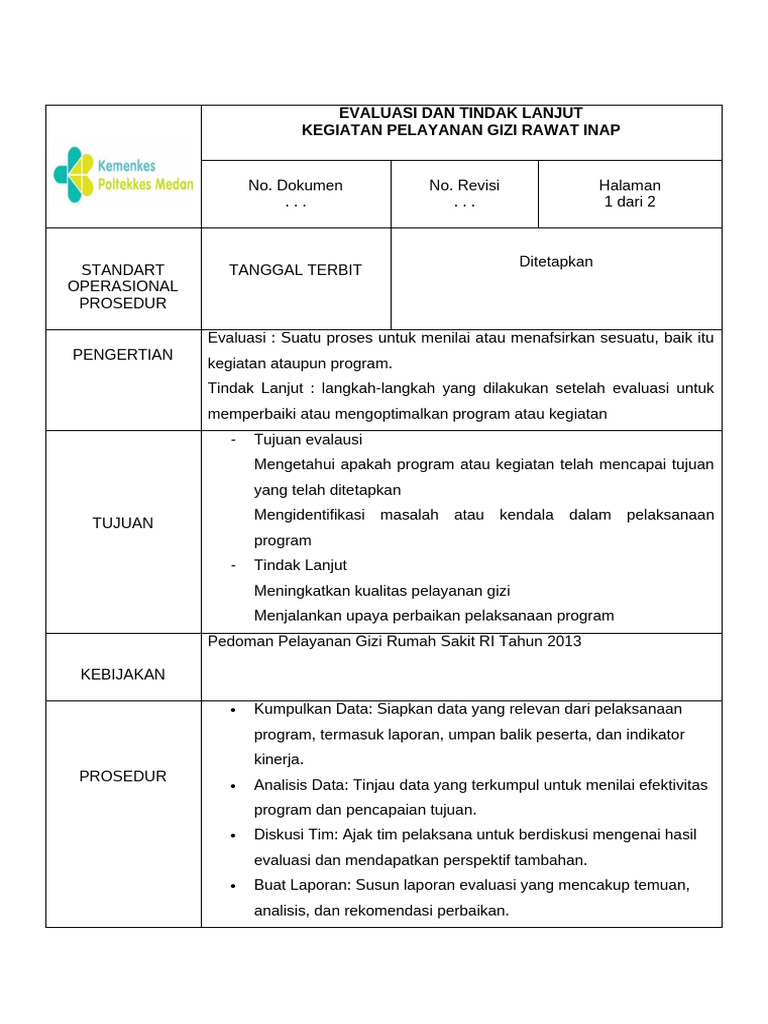 Sop Evaluasi Dan Tindak Lanjut | PDF
