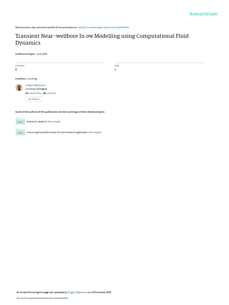 Transient Near Wellbore Inflow Modelling Using Computational Fluid Dynamics Pdf