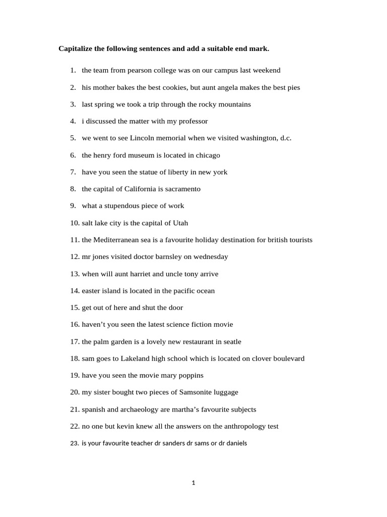 Capitalization Letter Excercise | PDF | Social Science