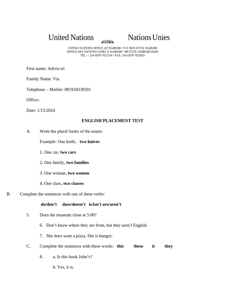 Adivia Tri - Vocabulary Building - English-Placement-Test | PDF