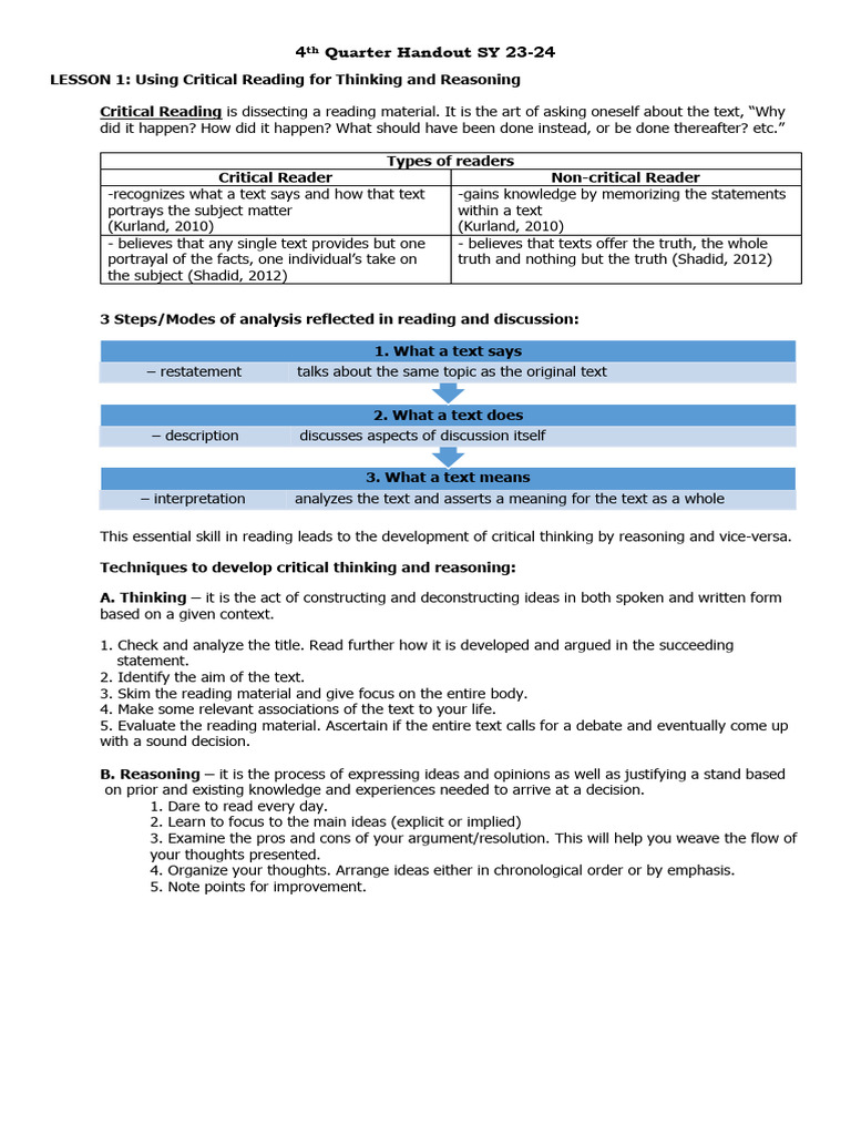 4Q RWS Handout | PDF