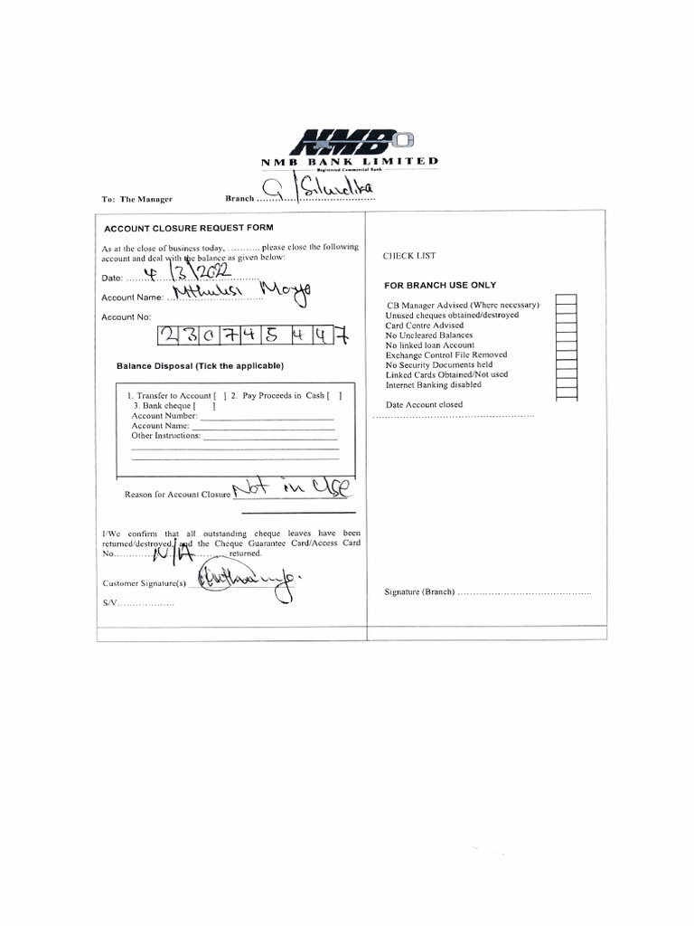 Account Closure Forms Forms | PDF | Cheque | Banks