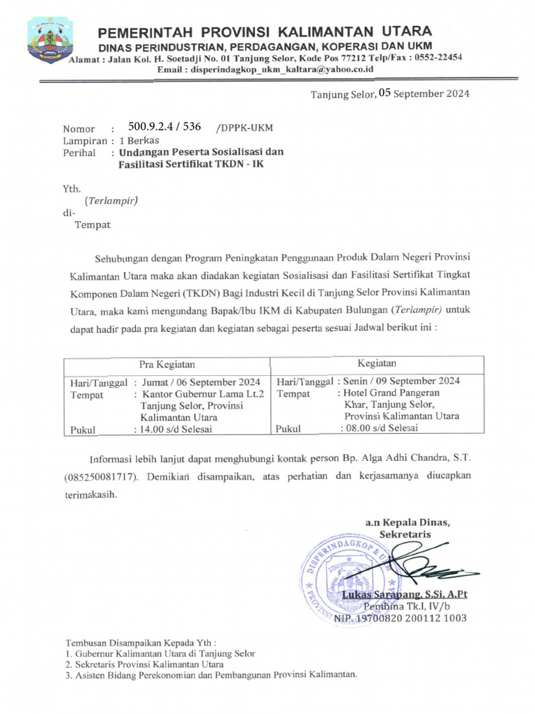 Surat Undangan Peserta TKDN IK 2024 | PDF