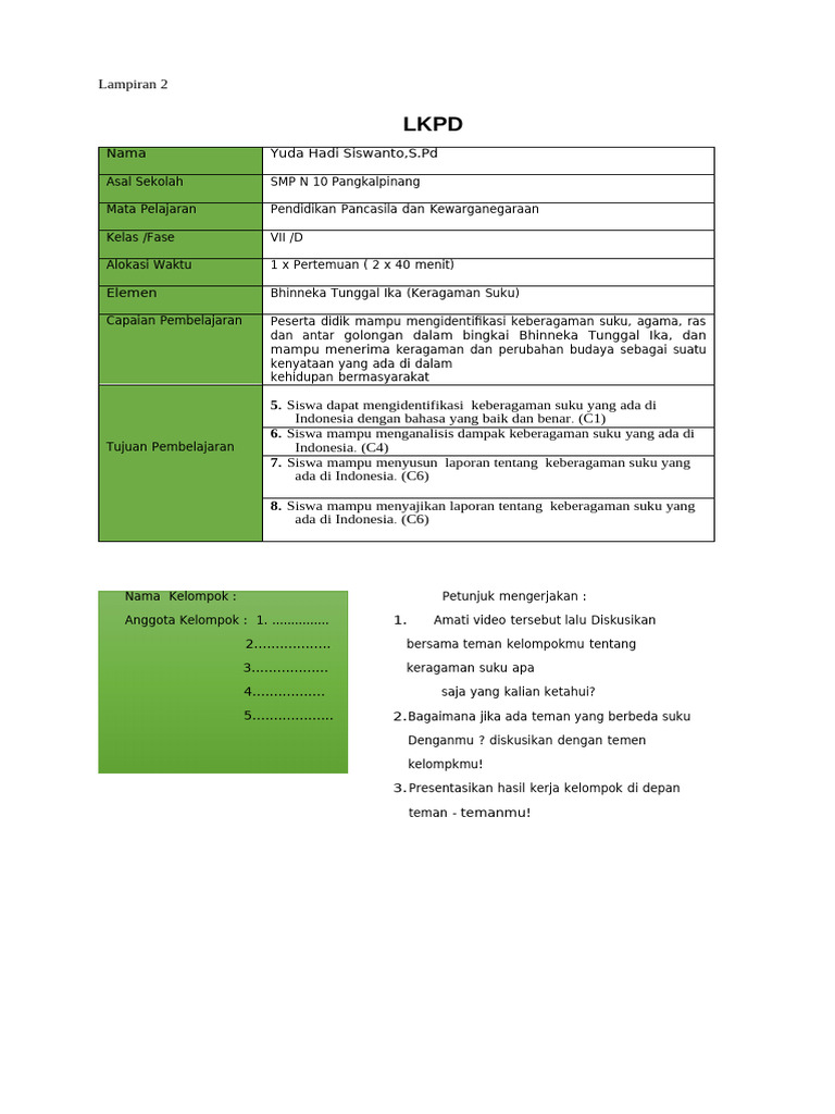 LKPD Keberagaman Suku | PDF