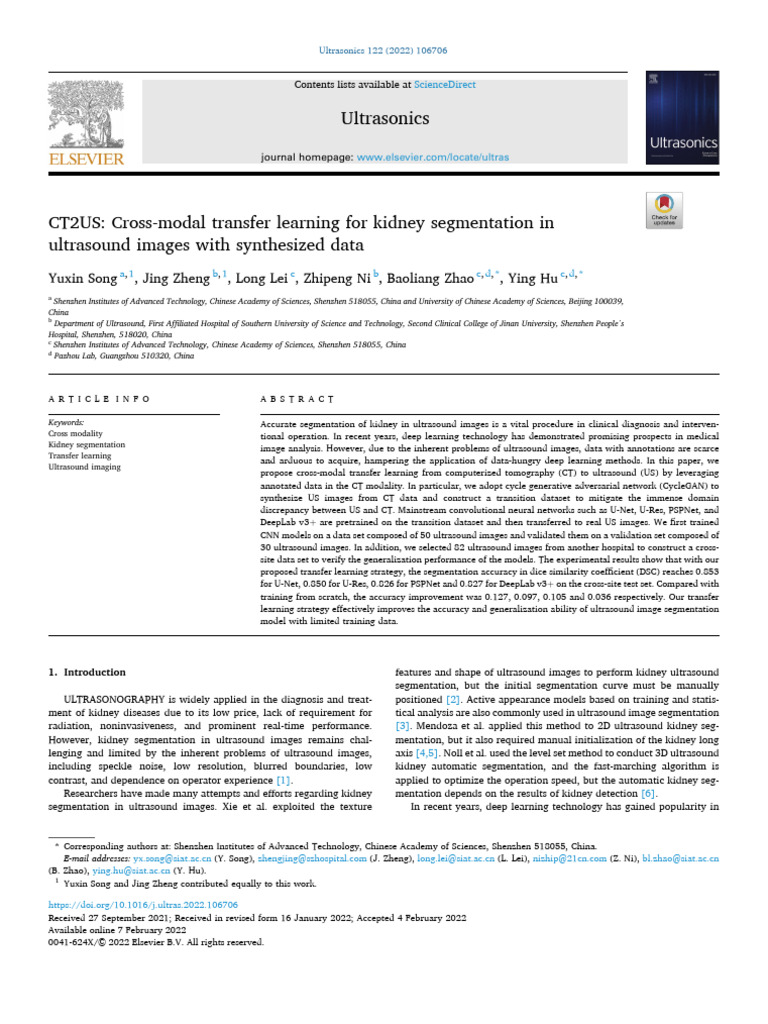 CT2US: Cross-Modal Transfer Learning For Kidney Segmentation in ...