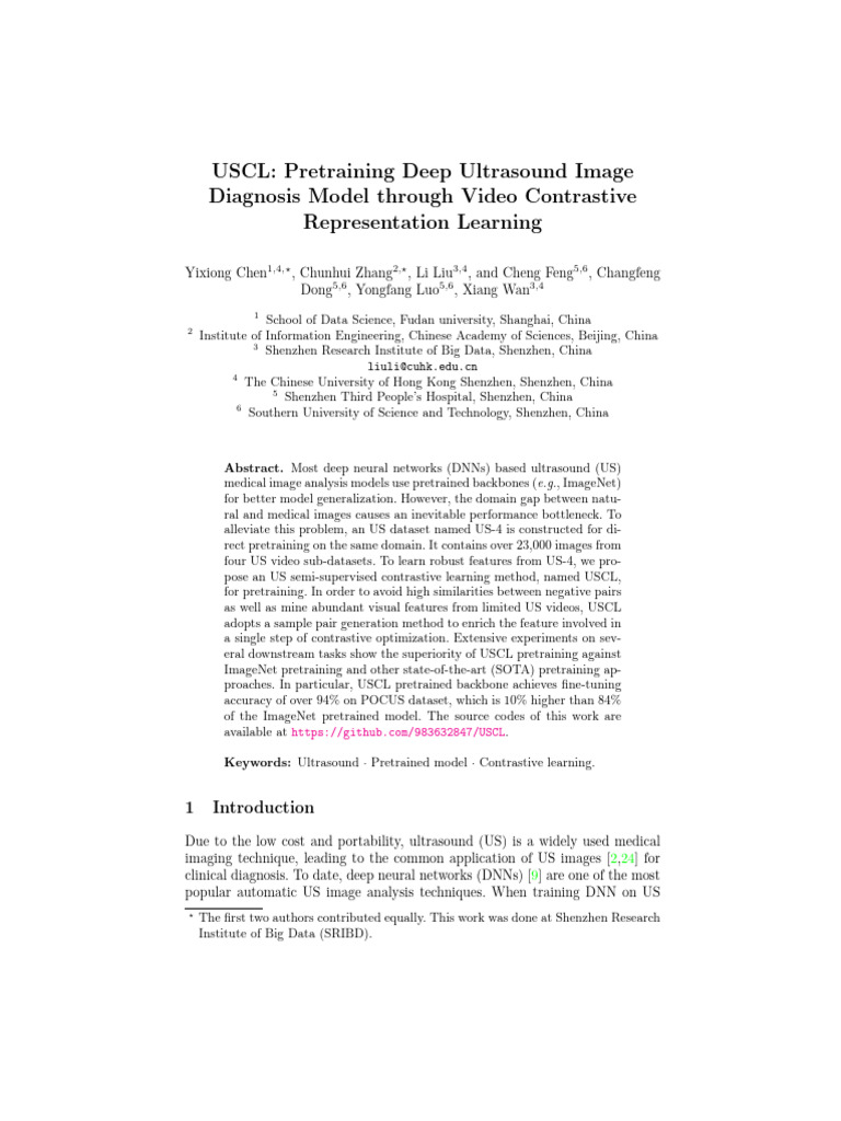 USCL: Pretraining Deep Ultrasound Image Diagnosis Model Through Video ...