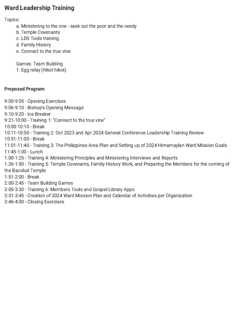 Ward Leadership Training | PDF