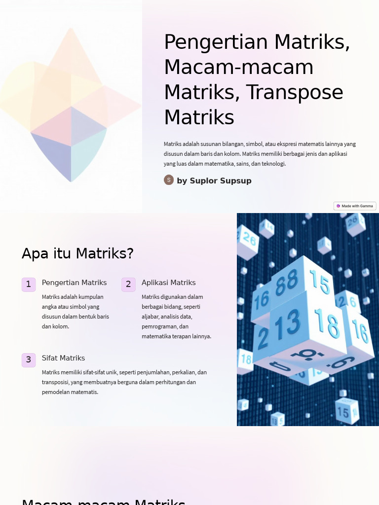 Pengertian Matriks Macam Macam Matriks Transpose Matriks | PDF