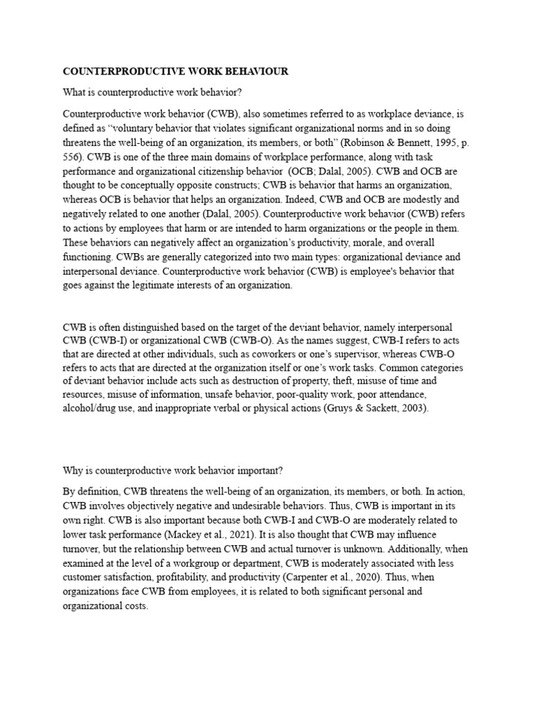Counterproductive Work Behaviour | PDF | Industrial And Organizational ...