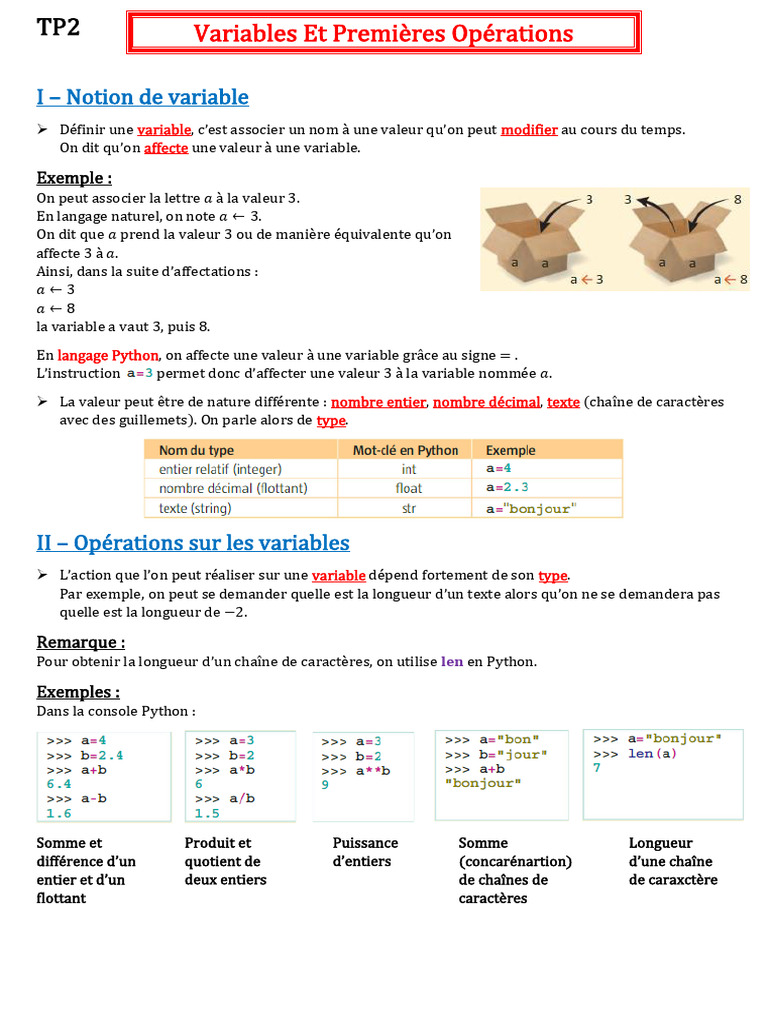 TP2 - Variables Et Premières Opérations | PDF