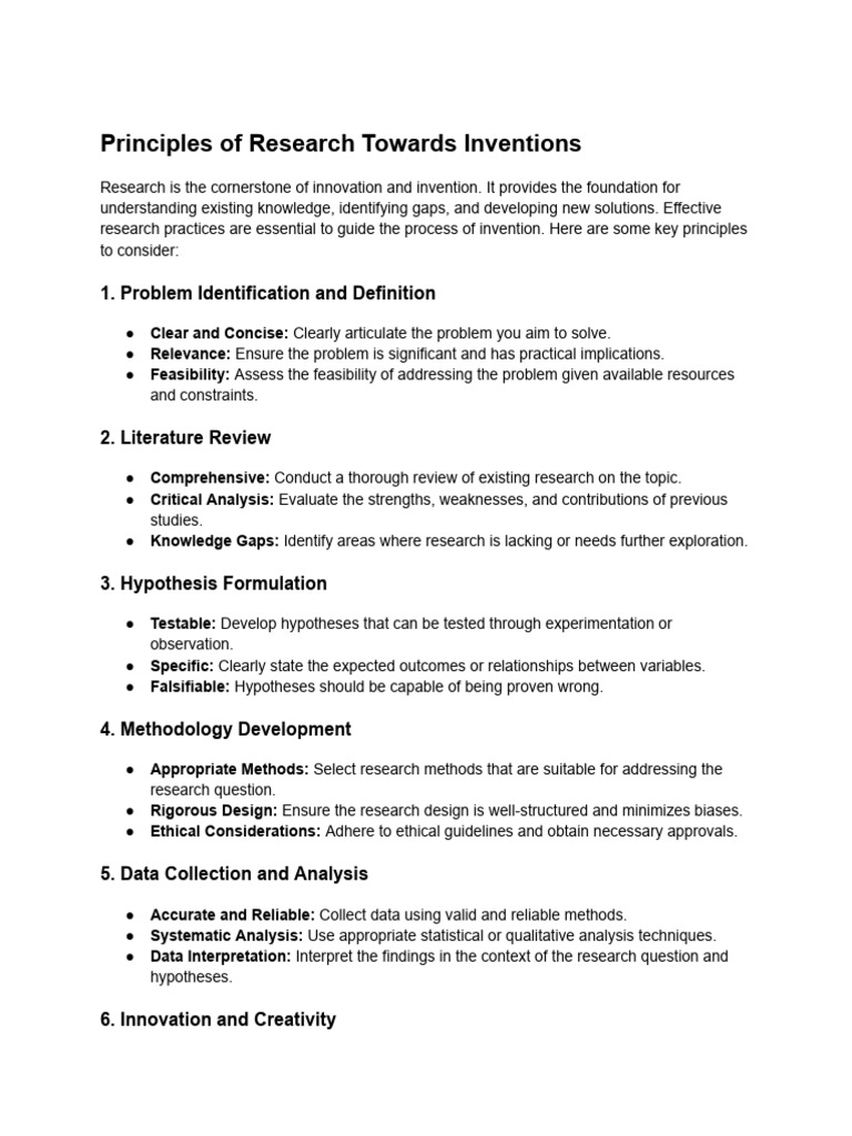 Principles of Research Towards Inventions | PDF
