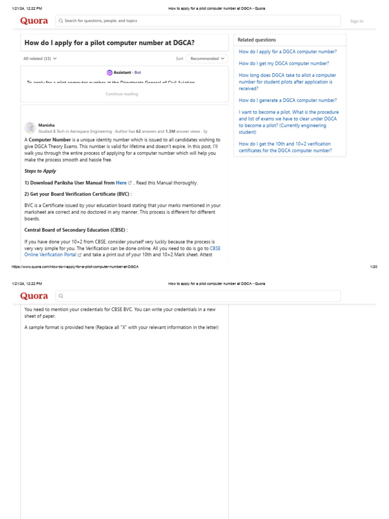How To Apply For A Pilot Computer Number at DGCA - Quora | PDF