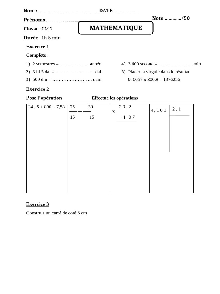 Mathematique: Exercice 1 | PDF
