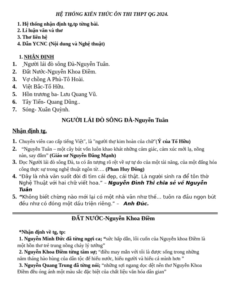 Hệ Thống Kiến Thức Ôn Thi THPT QG 2024 | PDF