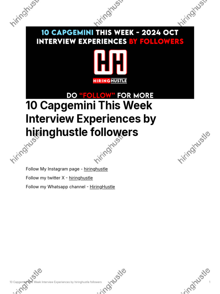 10 Capgemini This Week Interview Experiences by Hiringhustle Followers Watermark | PDF