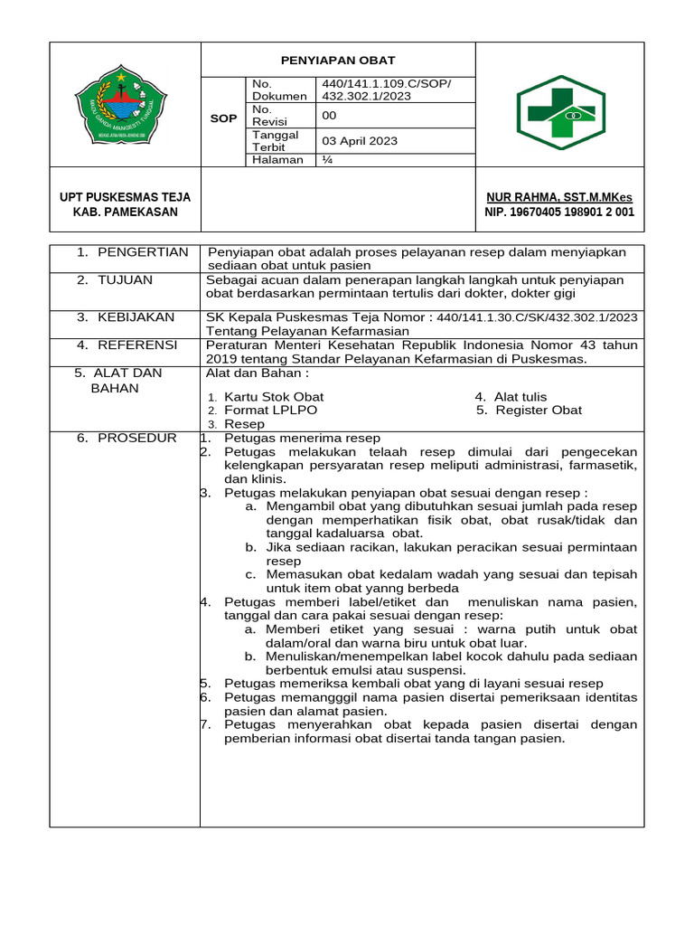 Sop Penyiapan Obat | PDF