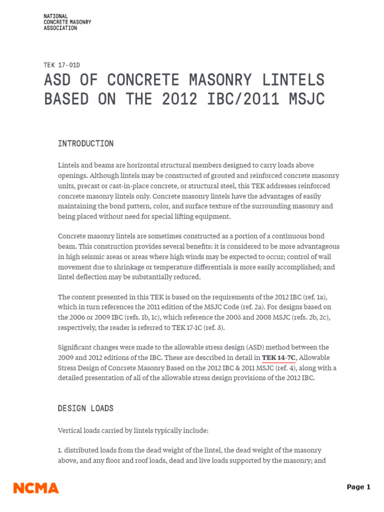 NCMA Masonry Bond Beam Design ASD | PDF | Masonry | Technology ...