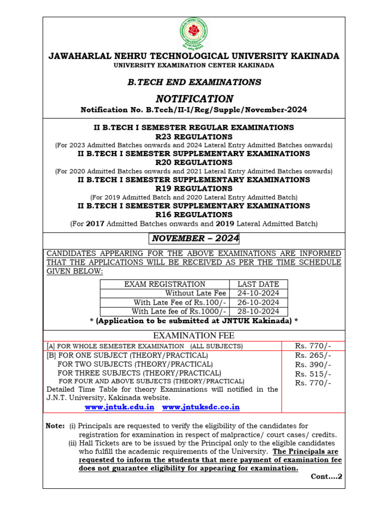 II B.Tech I Sem Notification Nov-2024 Now | PDF