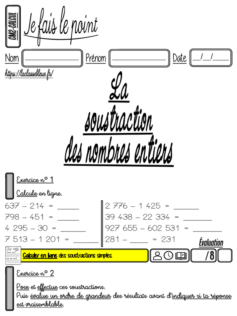 La Soustraction Des Nombres Entiers CM2 | PDF
