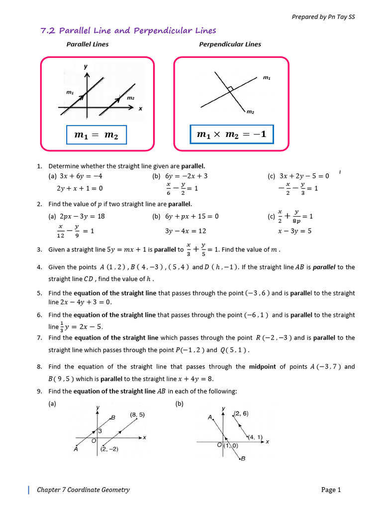 Chapter 7 Coordinate Geometry KSSM - 7.2 Parallel and Perpendicular Lines | PDF