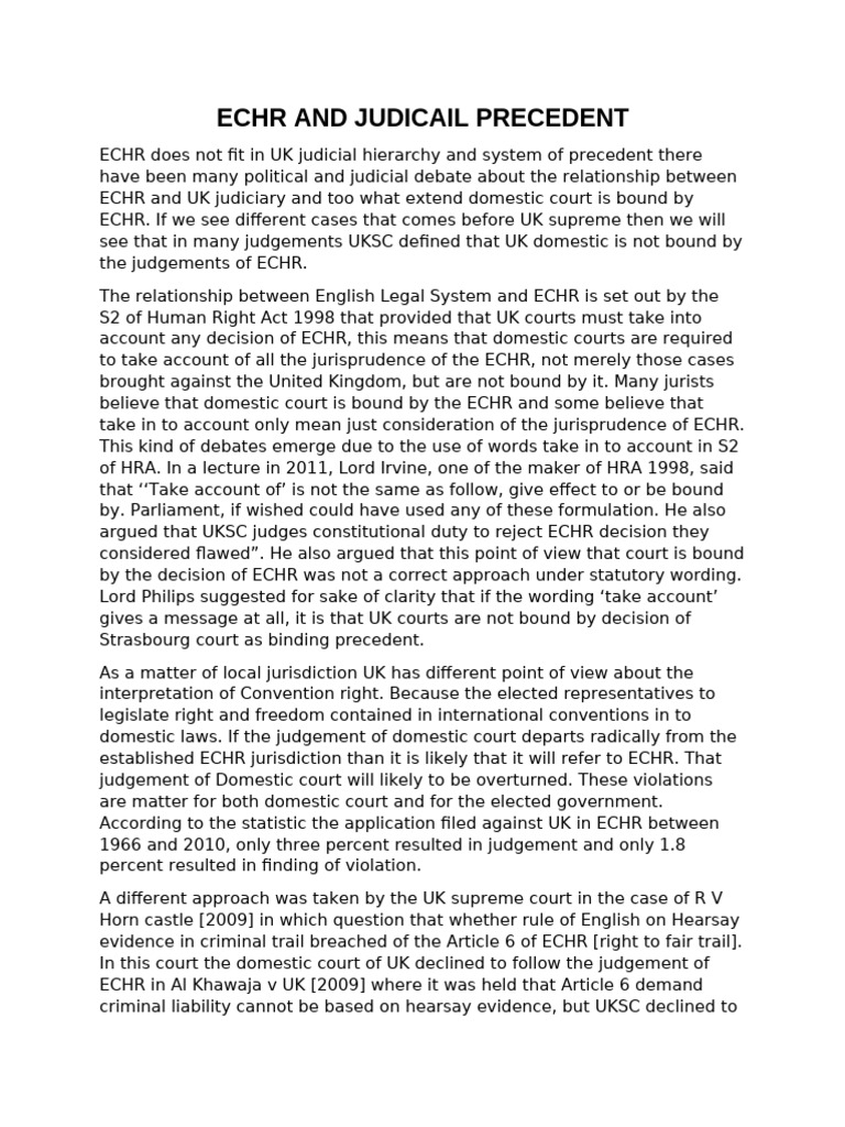 Echr and Judicail Precedent | PDF