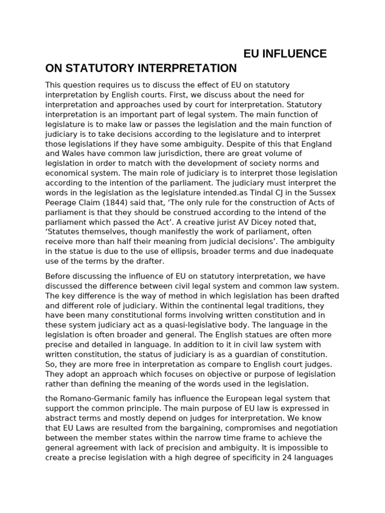 Eu Influence On Statutory Interpretation | PDF