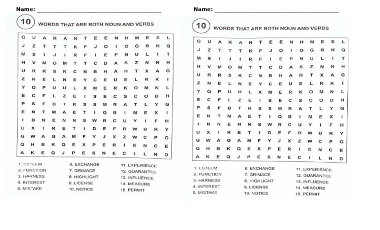 Noun and Verb Word Search | PDF