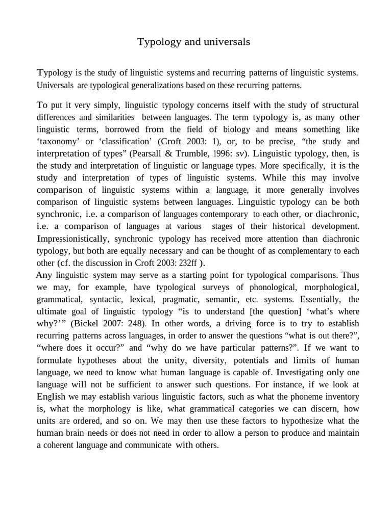 Typology and Universals. 1 | PDF