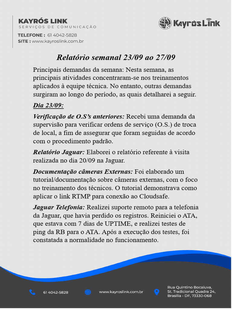 Relatório Da Semana - Ivan | PDF