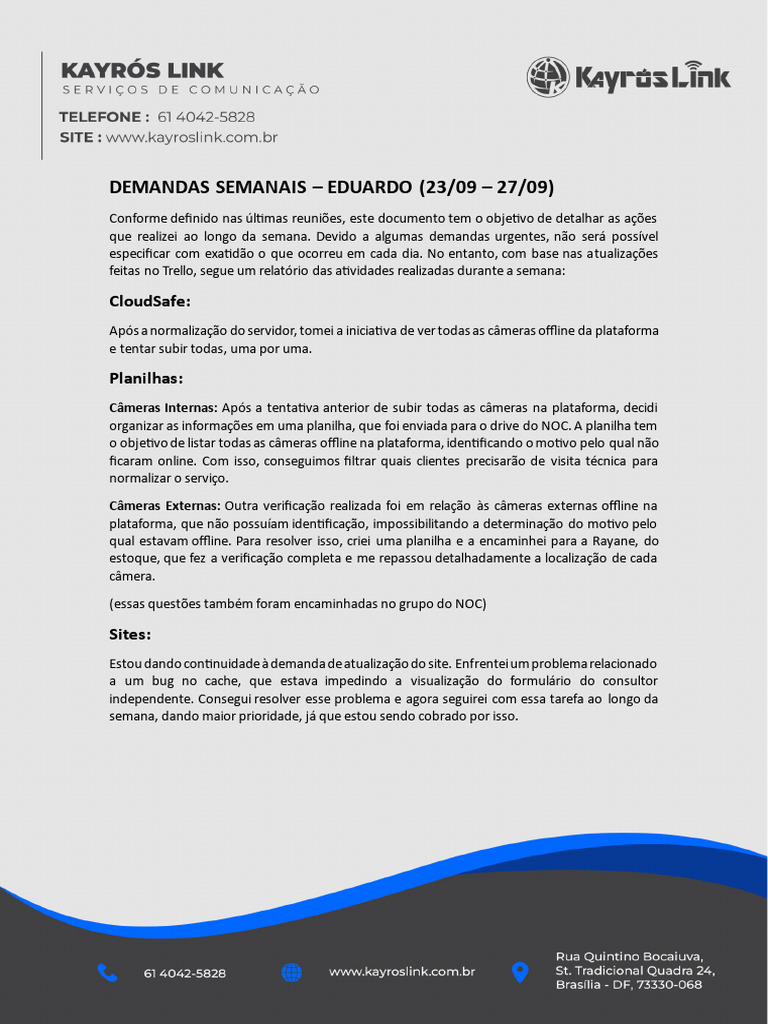 Relatório Da Semana - Eduardo | PDF