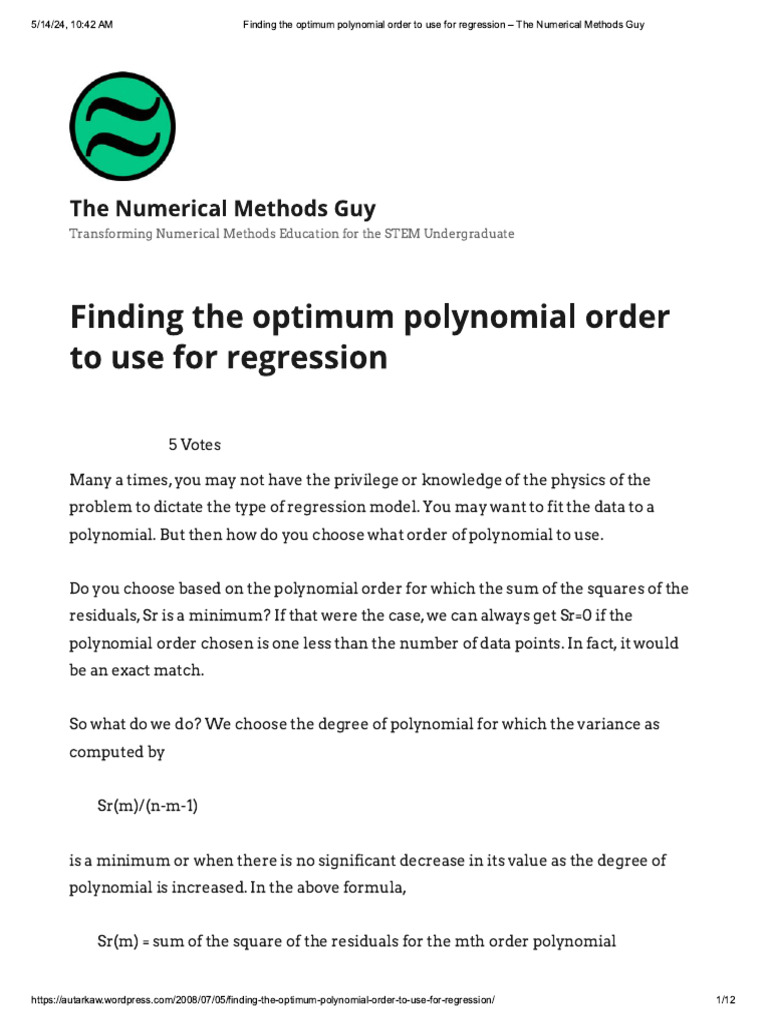 Finding The Optimum Polynomial Order | PDF