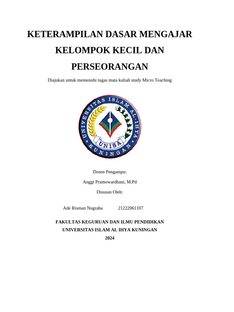 Keterampilan Dasar Mengajar Kelompok Kecil Dan Perseorangan | PDF