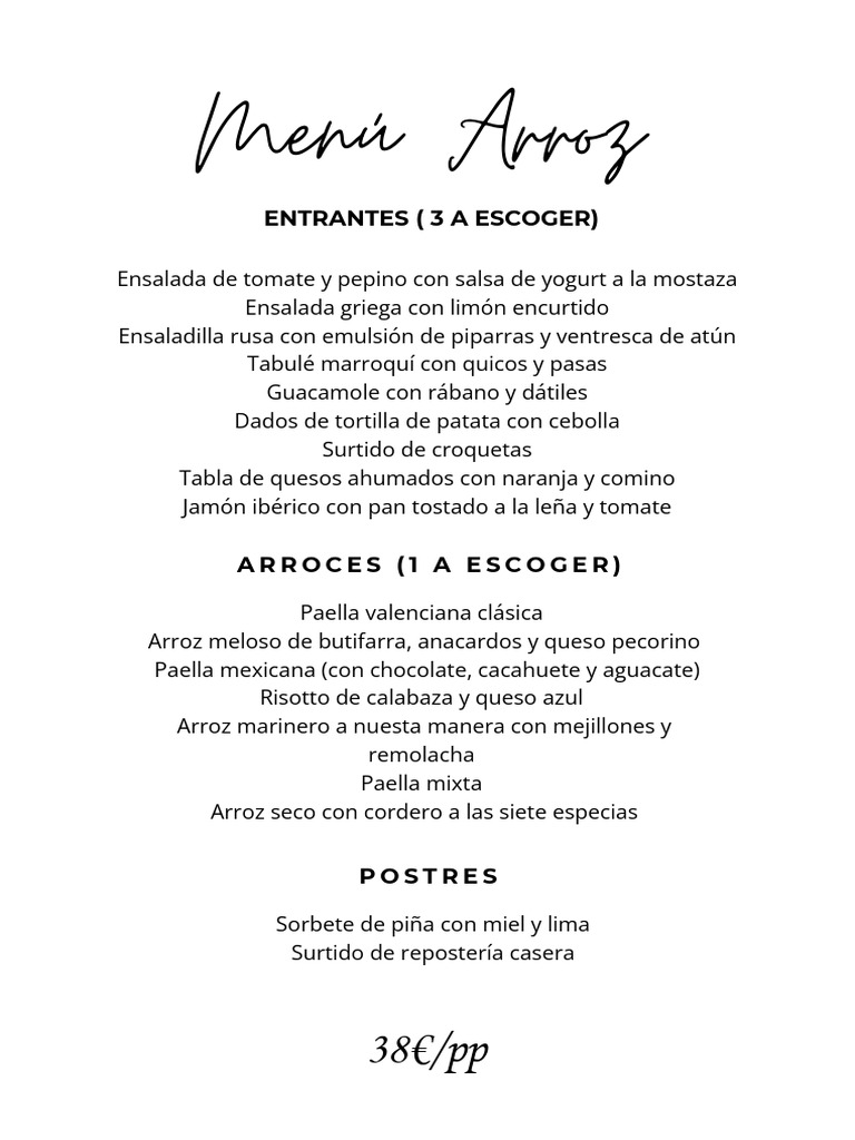 Menú de Arroz y Entrantes Gourmet | PDF