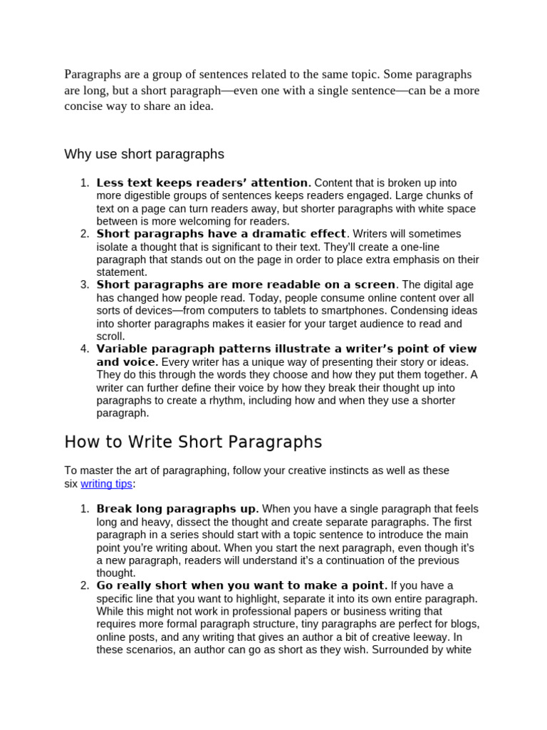 Paragraph Length Notes | PDF