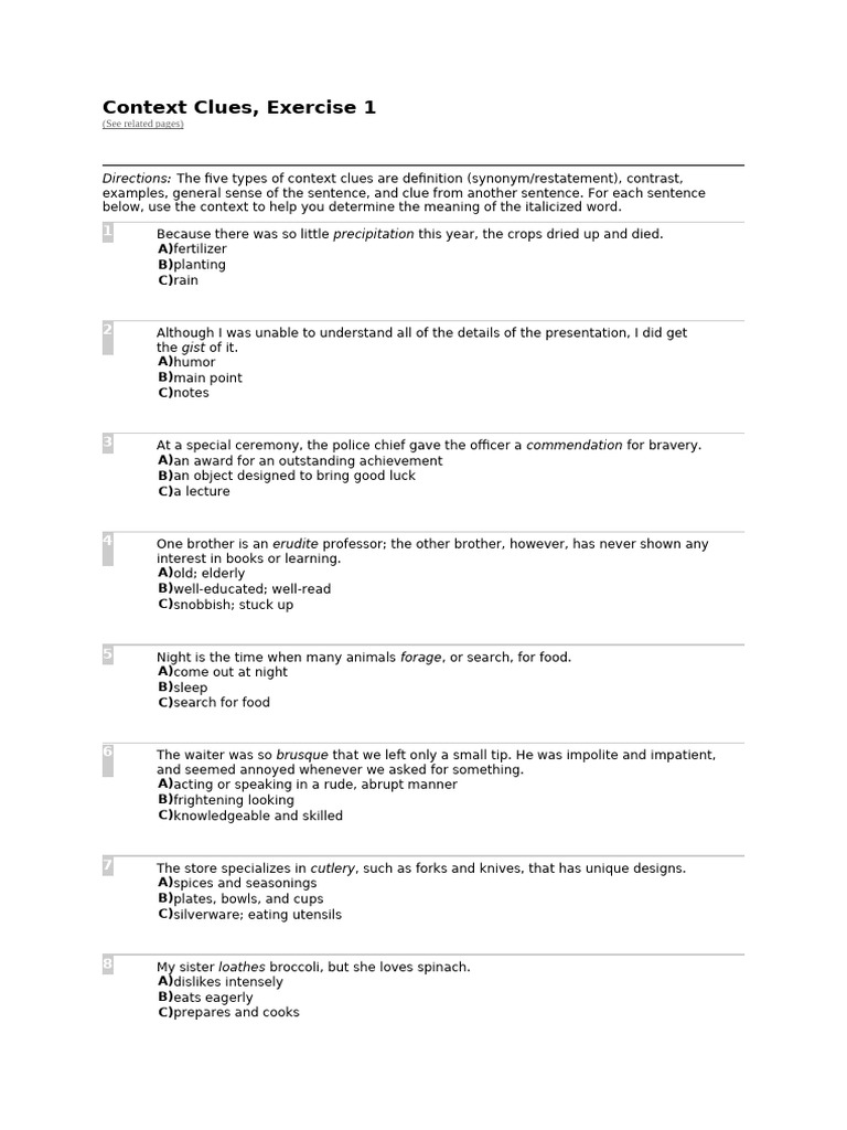 Context Clues Worksheet | PDF