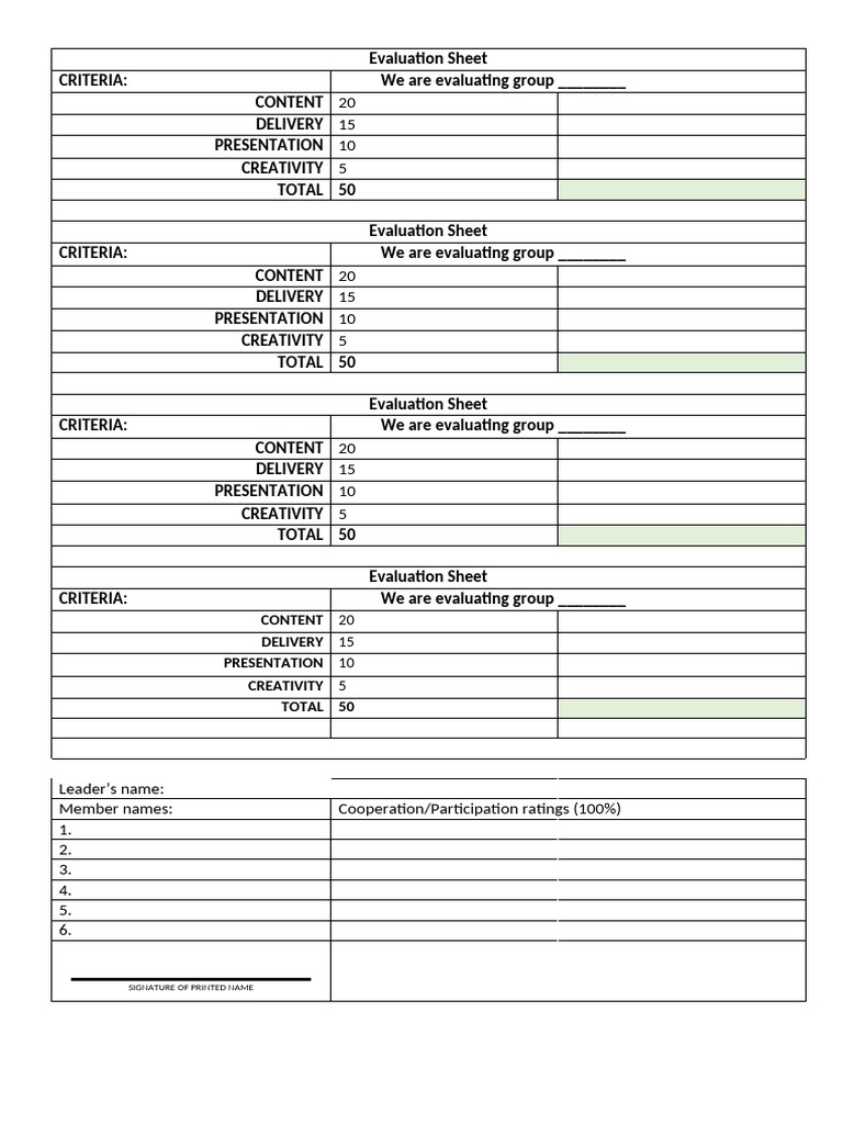 Evaluation Sheet | PDF