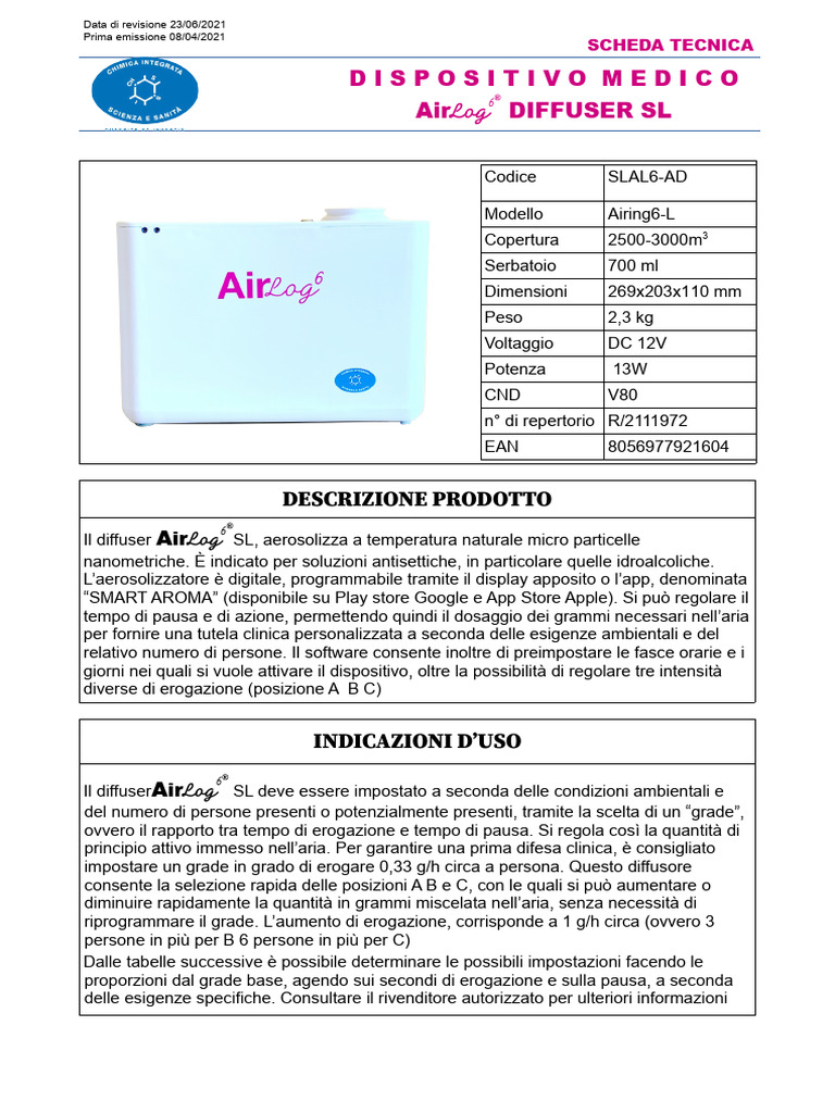 Dispositivo Medico Air Diffuser SL: Descrizione Prodotto | PDF