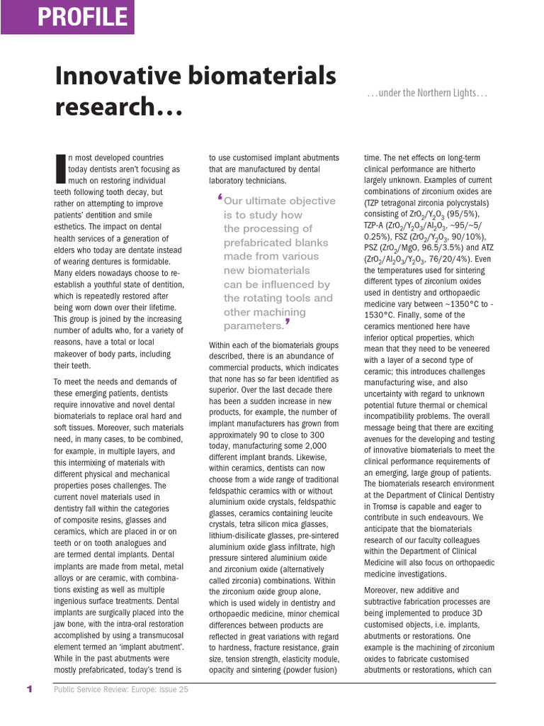 Innovative Biomaterials | PDF | Zirconium Dioxide | Wear