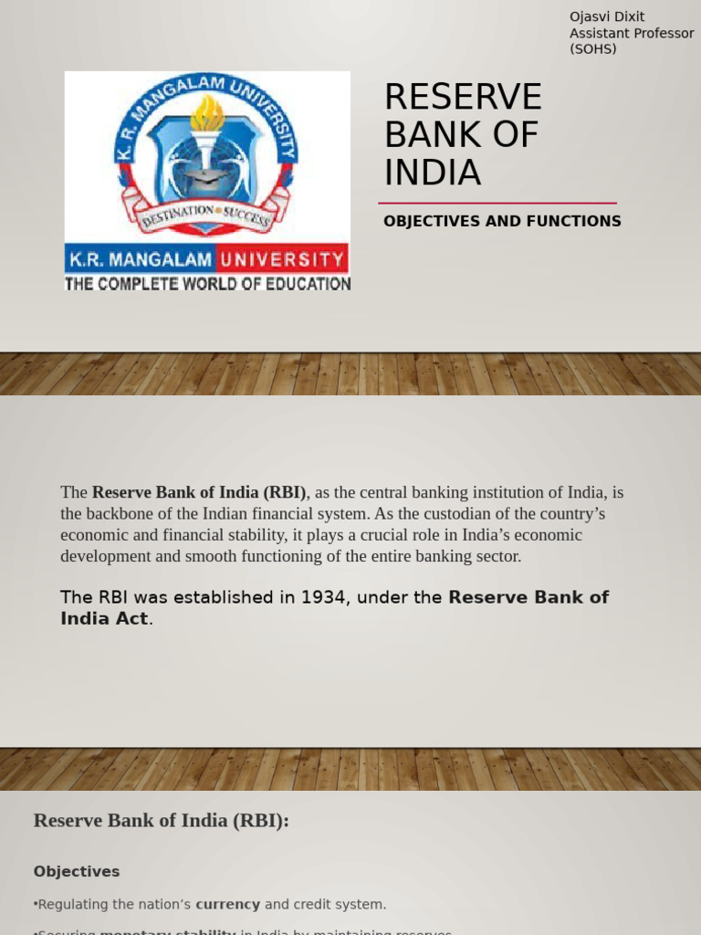 Reserve Bank of India: Objectives and Functions | PDF