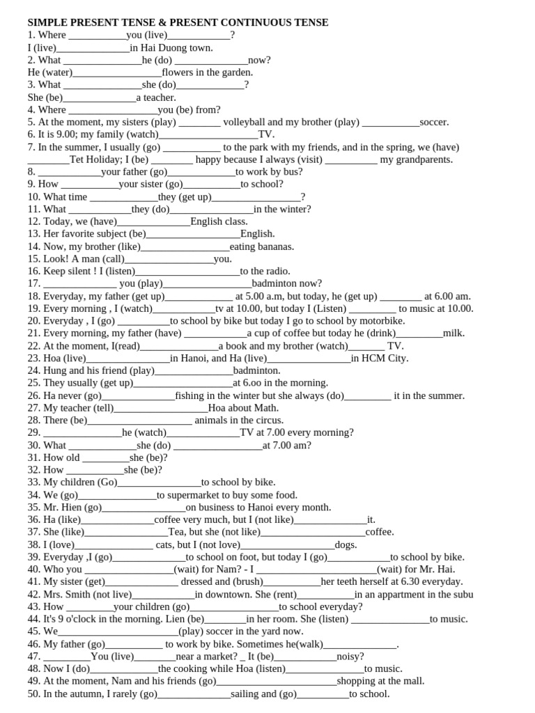 Simple Tresent & Present Continuous | PDF