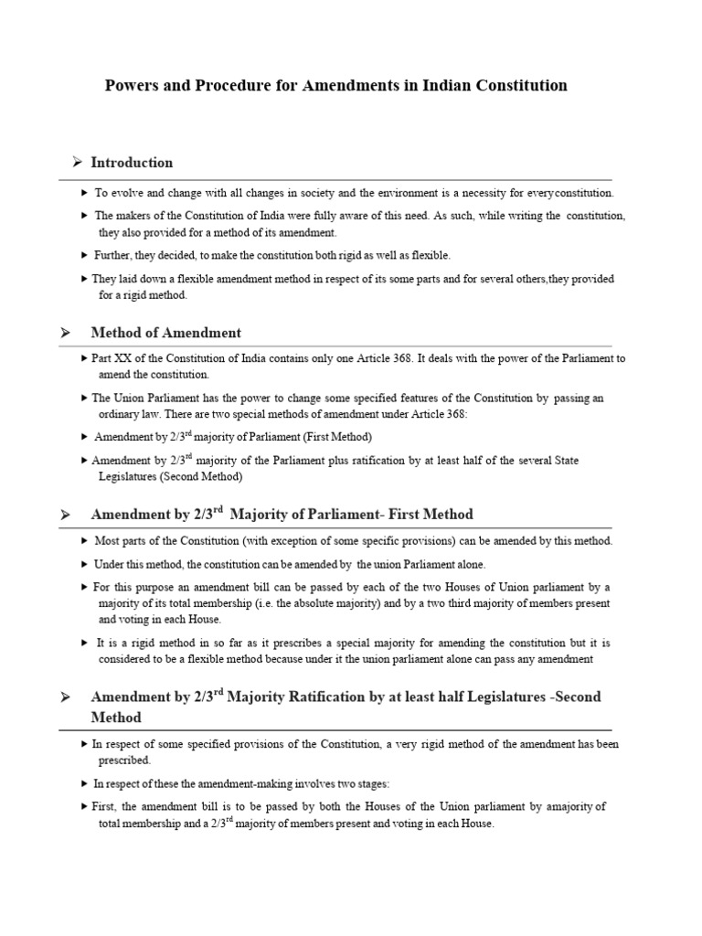 8-Powers and Procedure For Amendments in Indian Constitution | PDF