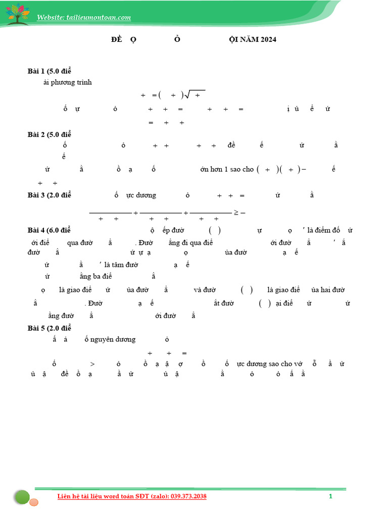 Đề hSG toán 9 thanh pho ha noi 2024 | PDF
