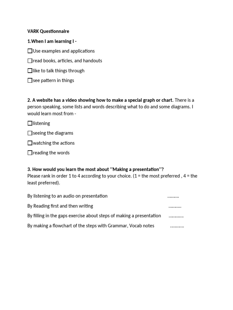 VARK Questionnaire | PDF