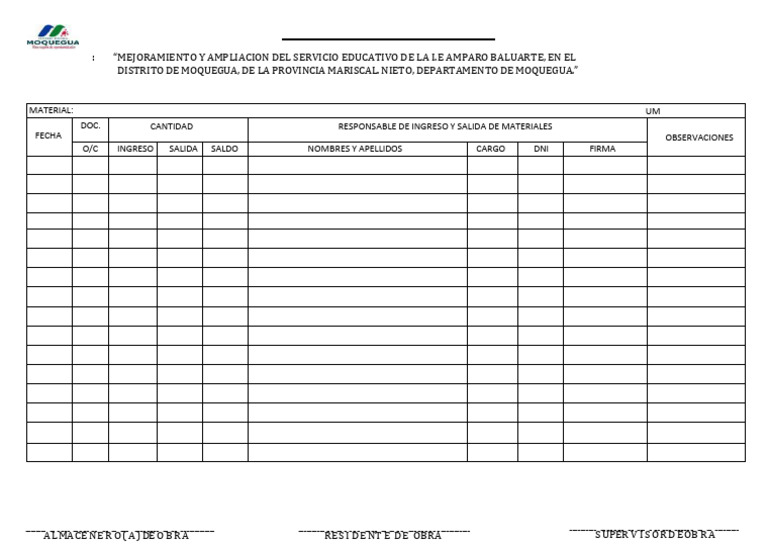Formato de Control de Almacen de Obra Ieab-1 (1) - 1 | PDF