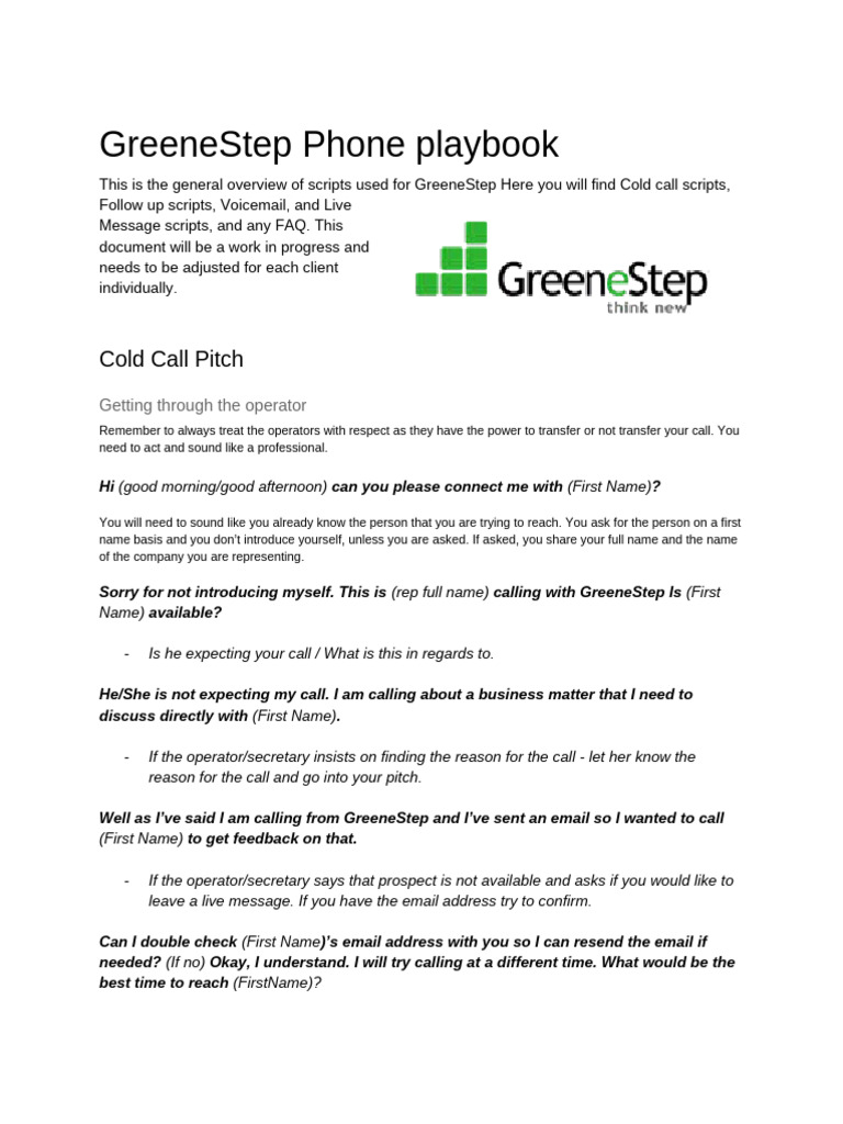 GreeneStep Phone Playbook | PDF | Mobile App | Databases