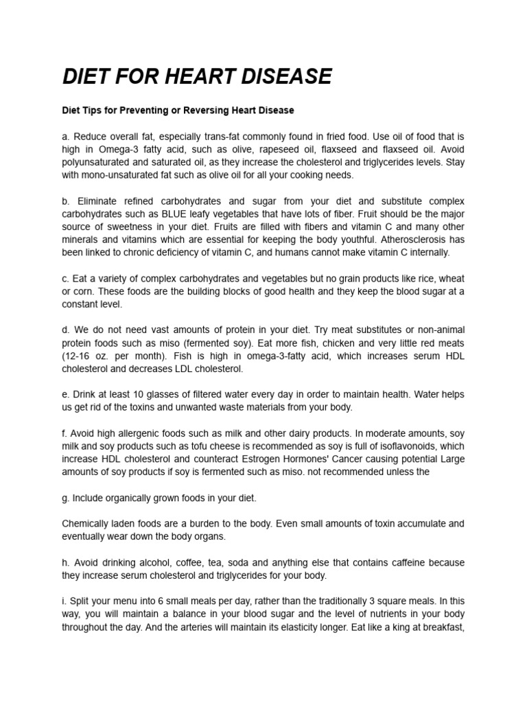 Diet For Heart Disease | PDF