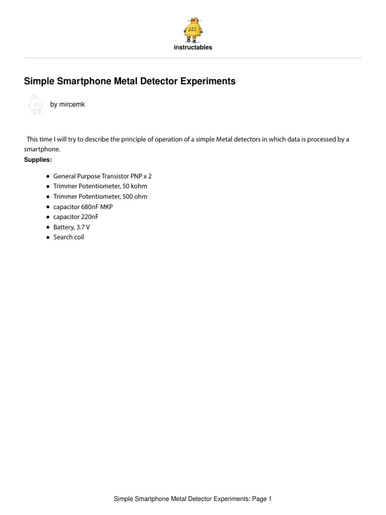 Simple Smartphone Metal Detector Experiments | PDF