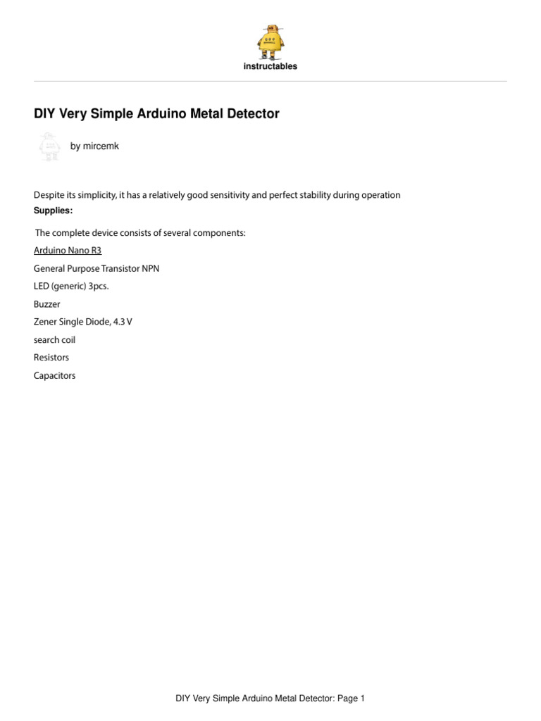 Diy Very Simple Arduino Metal Detector Pdf